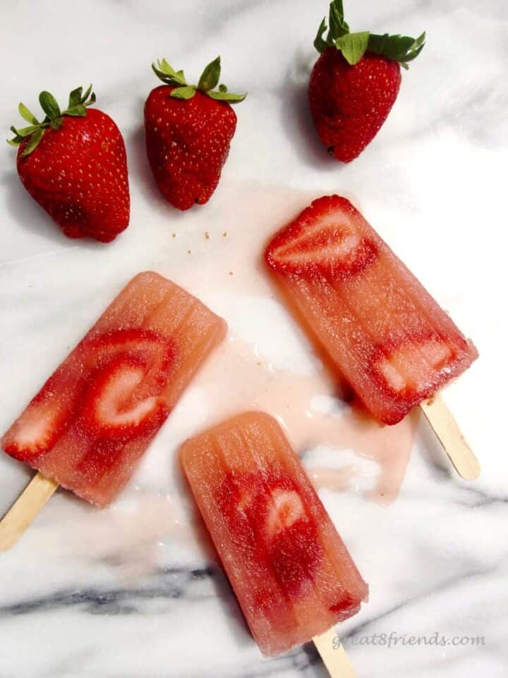 Strawberry Rosé Popsicles Recipe - Great Eight Friends