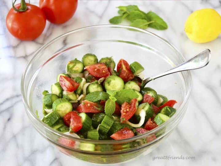 Minted Cucumber Tomato Salad Recipe - Great Eight Friends