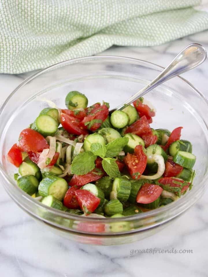 Minted Cucumber Tomato Salad Recipe - Great Eight Friends