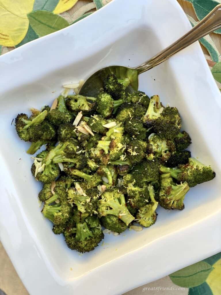Roasted Broccoli with Almonds and Garlic - Great Eight Friends