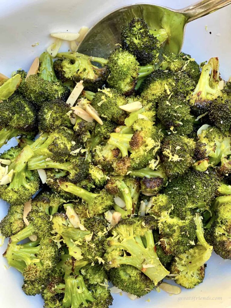 Roasted Broccoli with Almonds and Garlic - Great Eight Friends
