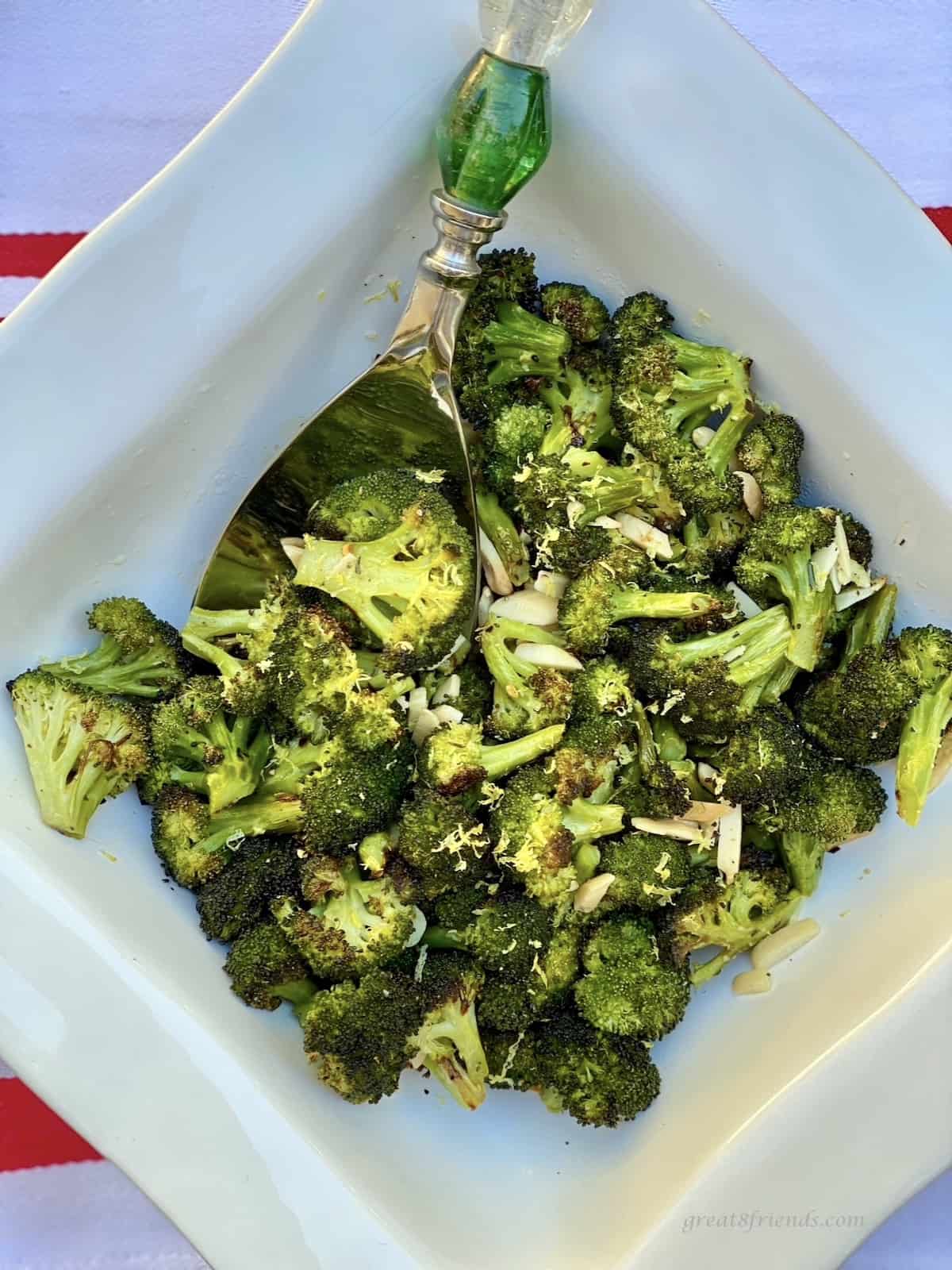 Roasted Broccoli with Almonds and Garlic - Great Eight Friends